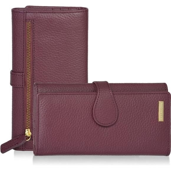Bags | Real Leather Wallets For Women Rfid Plum | Poshmark